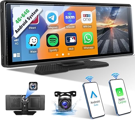 PODOFO 10.26 Inch Android 13 Portable Wireless Apple CarPlay Screen, W