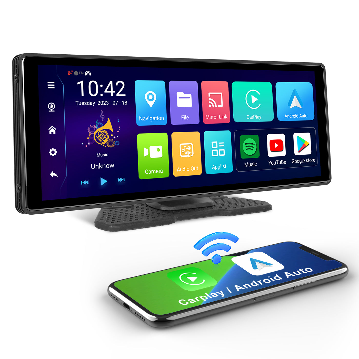 PODOFO 10.26 Inch Android 13 Portable Wireless Apple CarPlay Screen, W