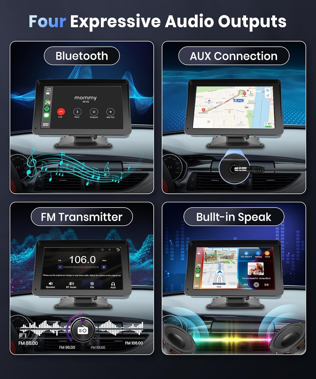 Podofo Portable Car Stereo Wireless Carplay Android Auto,7 Inch Touch – PODOFO