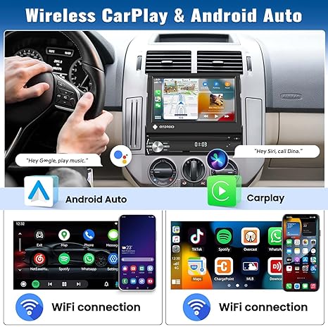 PODOFO 10.26'' Wireless Apple Carplay & Android Auto with 4K Dashcam,