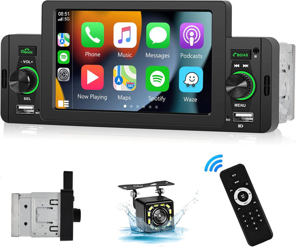 PODOFO 10.26'' Wireless Apple Carplay & Android Auto with 4K Dashcam,