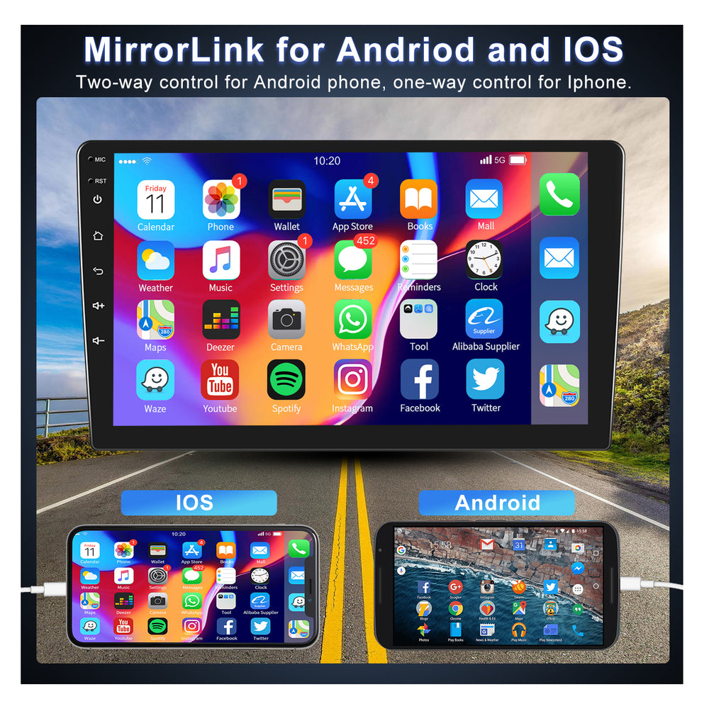 Podofo 7" Double DIN Car Stereo with Mirror Link & Backup Camera