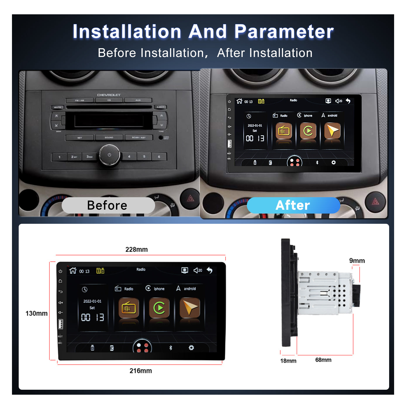 PODOFO CarPlay & Android Auto Single Din Car Stereo Radio, 9 Inch Touc