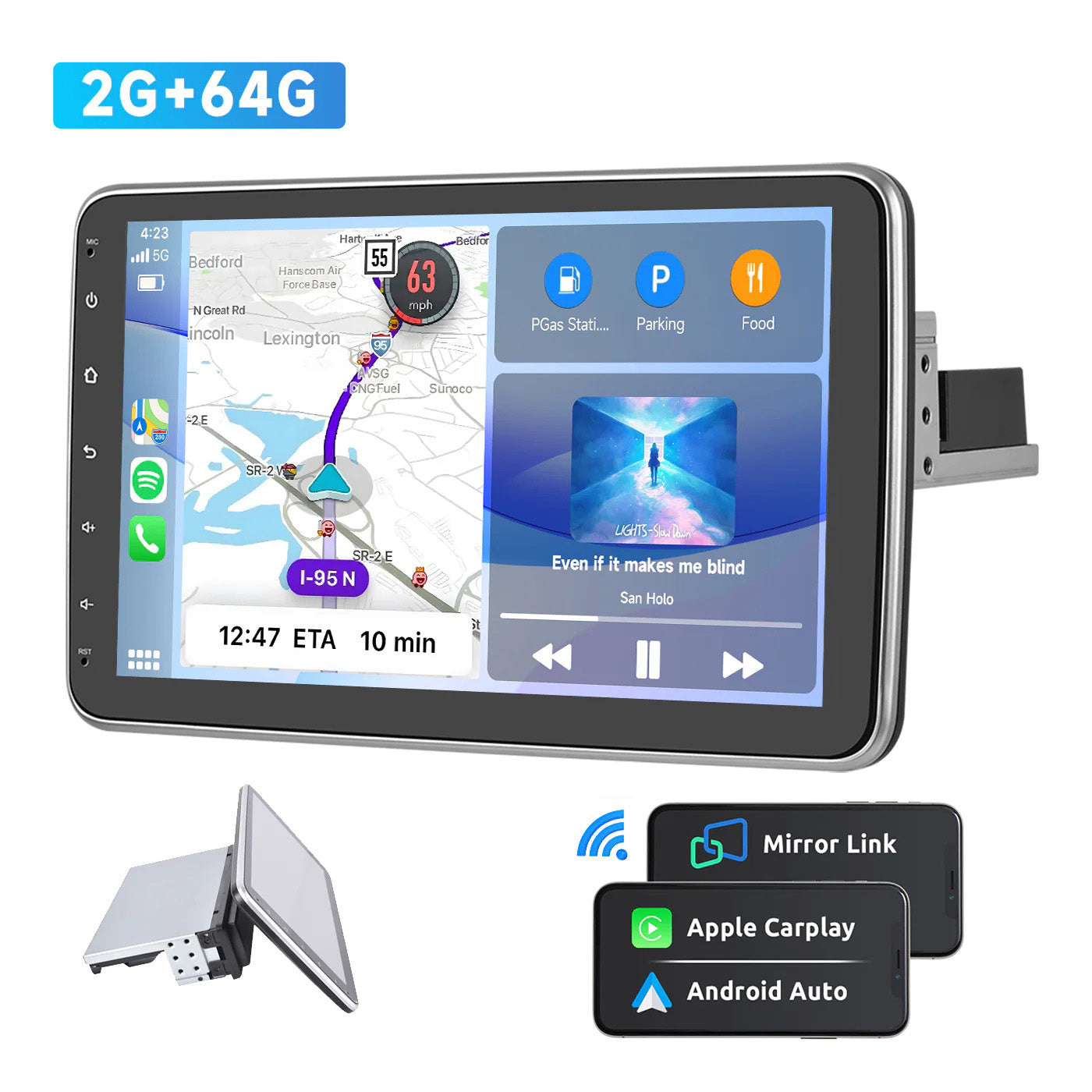 PODOFO 10.1 Inch Single Din Car Stereo, Touchscreen Rotatable Car Radi