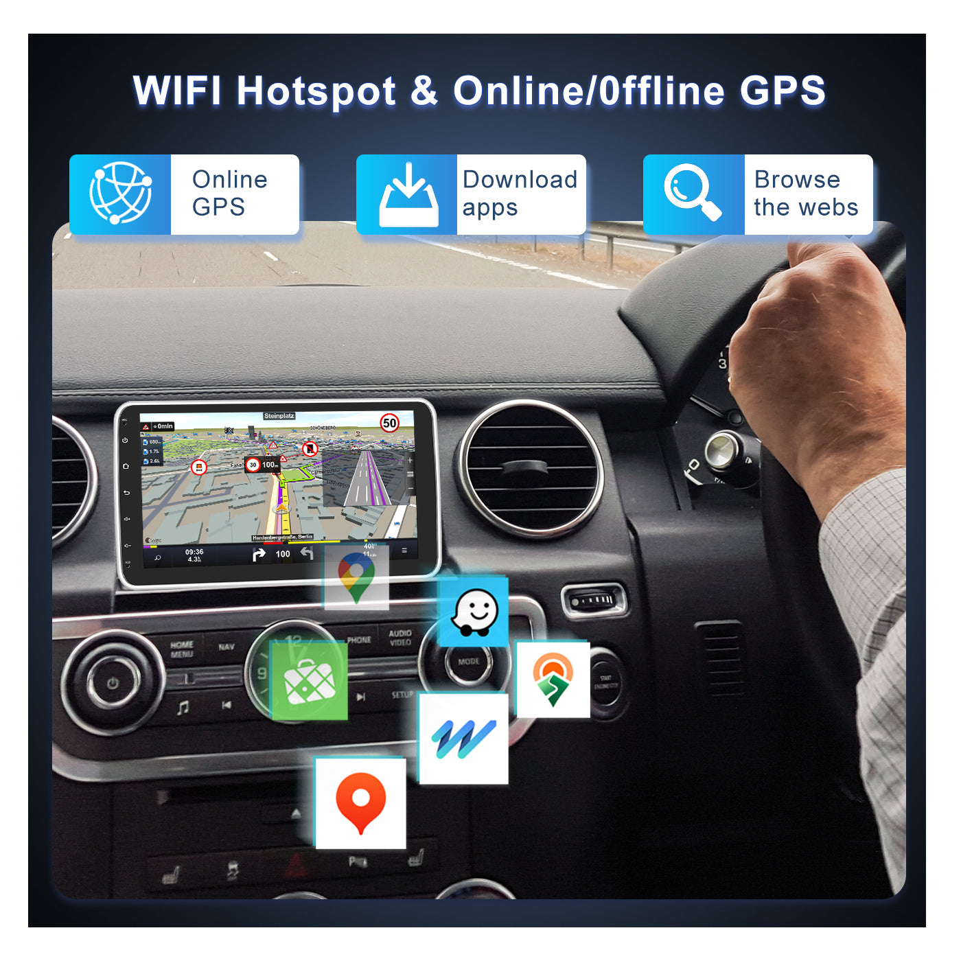 PODOFO 10.1 Inch Single Din Car Stereo, Touchscreen Rotatable Car Radi