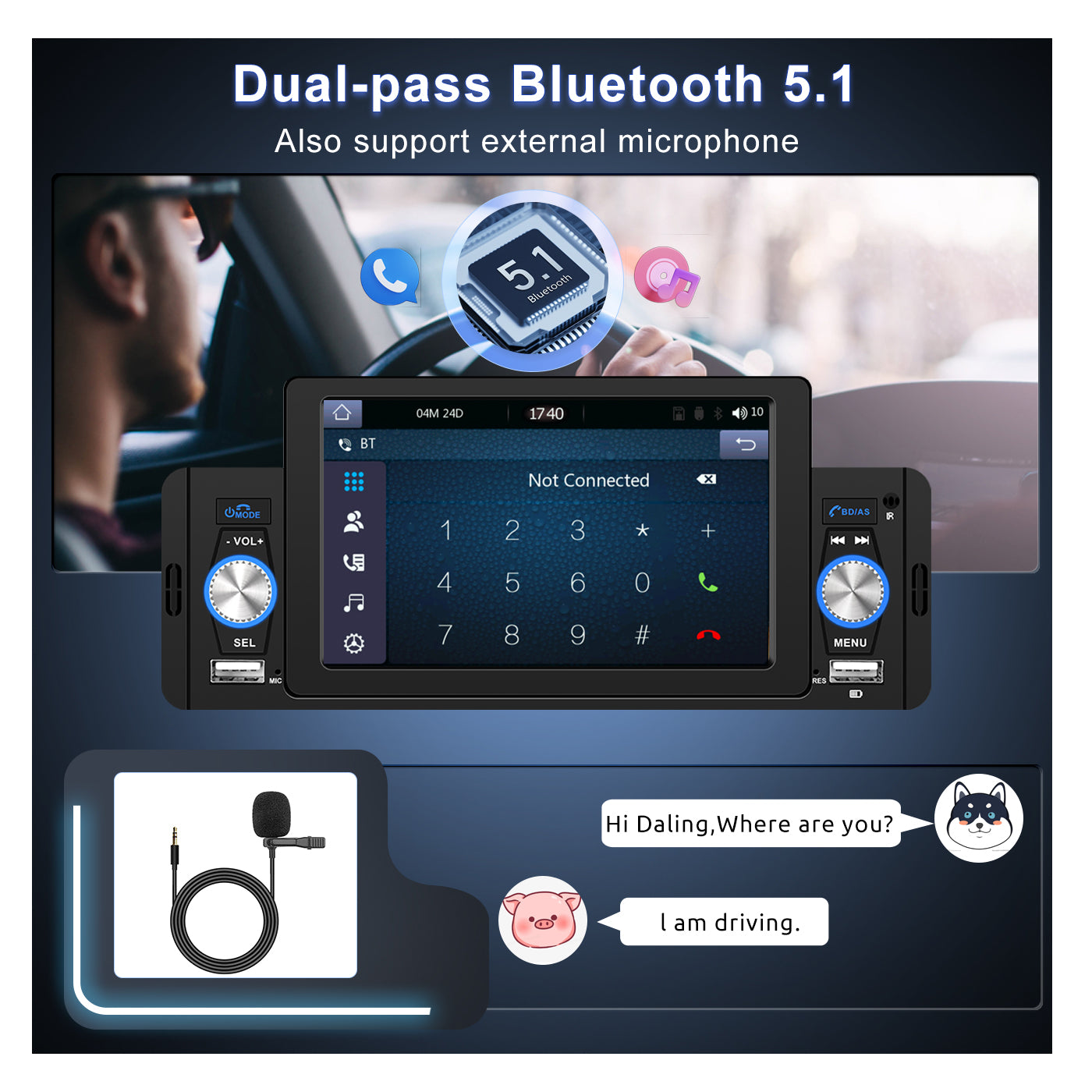 PODOFO 5 Inch Touchscreen Single Din Car Stereo Radio, MP5 Player with