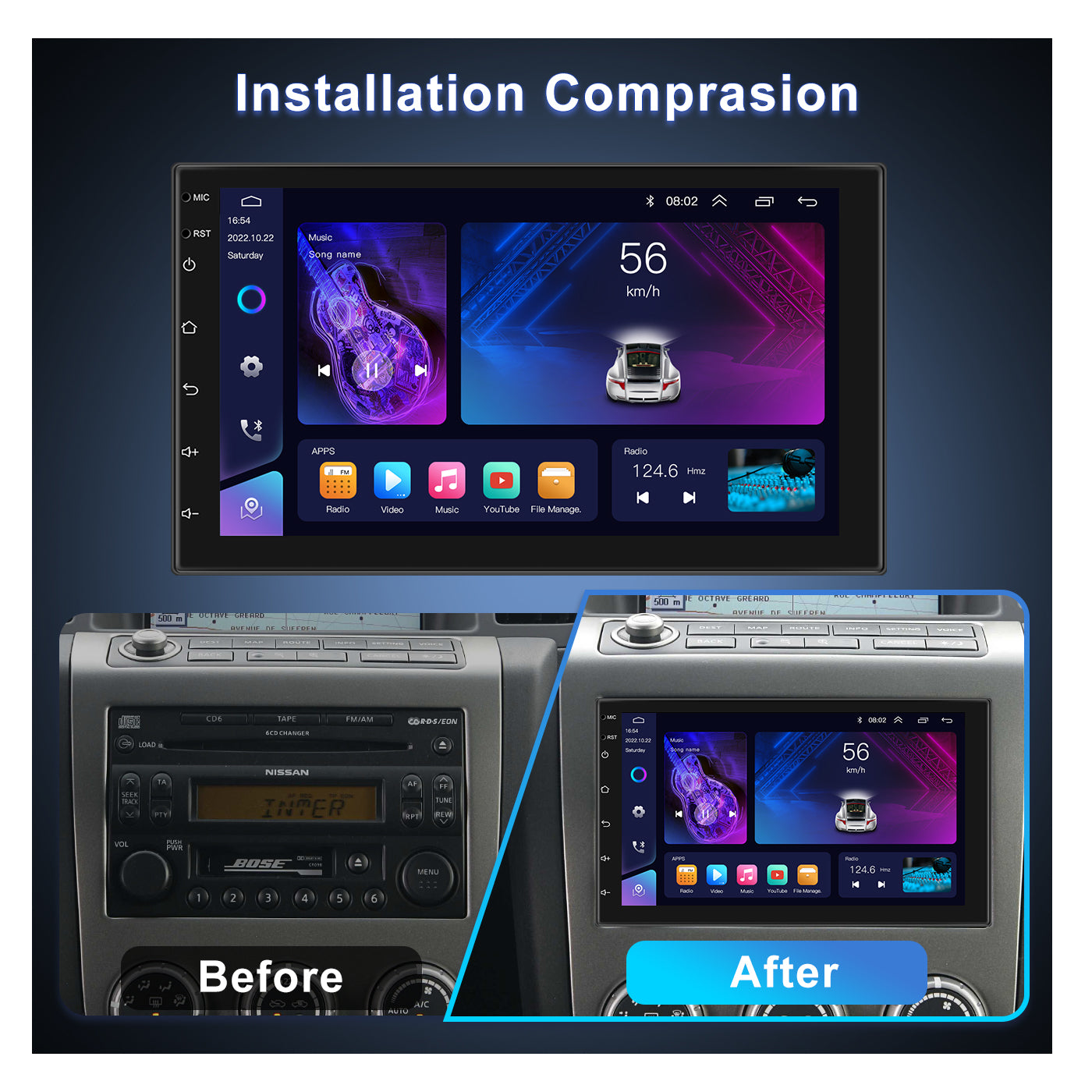 PODOFO 7 Inch Double Din Car Stereo with Apple CarPlay & Android Auto,