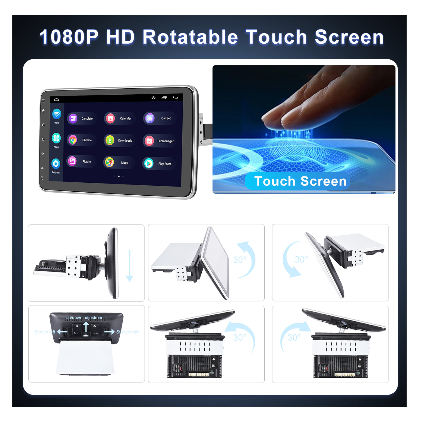 PODOFO 10.1 Inch Single Din Car Stereo, Touchscreen Rotatable Car Radi