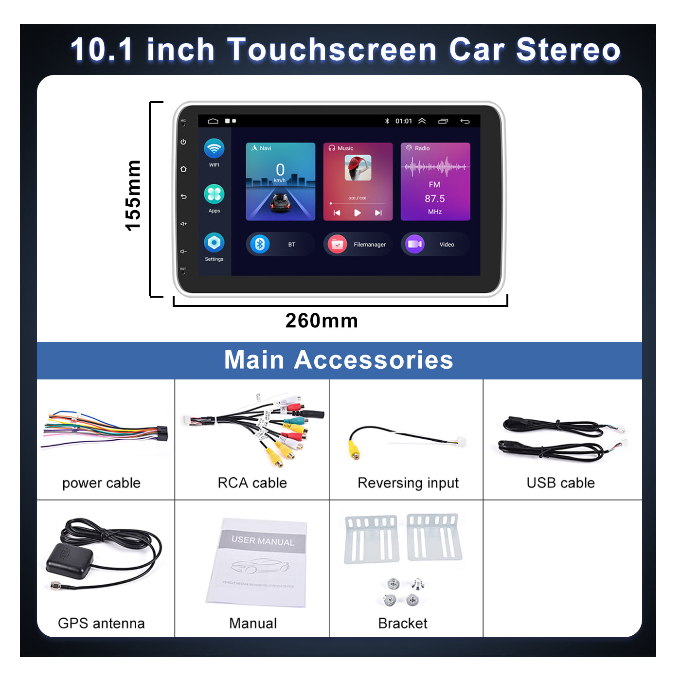 PODOFO 10.1 Inch Single Din Car Stereo, Touchscreen Rotatable Car Radi