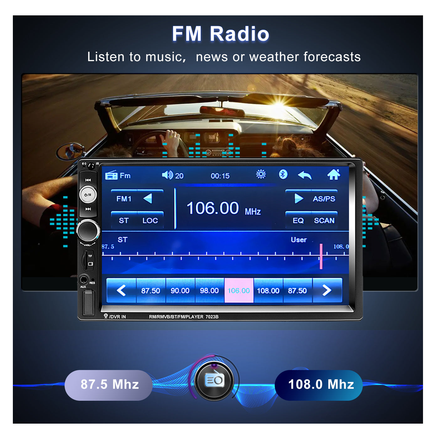 PODOFO Double Din Car Stereo Radio 7 Inch Touch Screen Bluetooth Hands