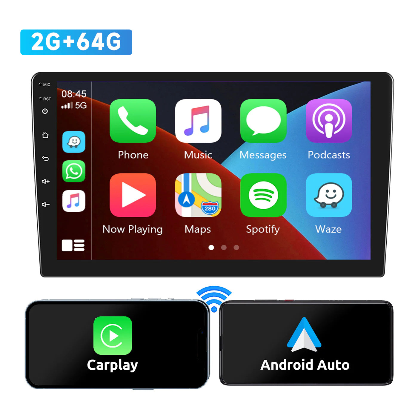 PODOFO 9 Inch Double Din Car Stereo with Apple CarPlay & Android Auto,