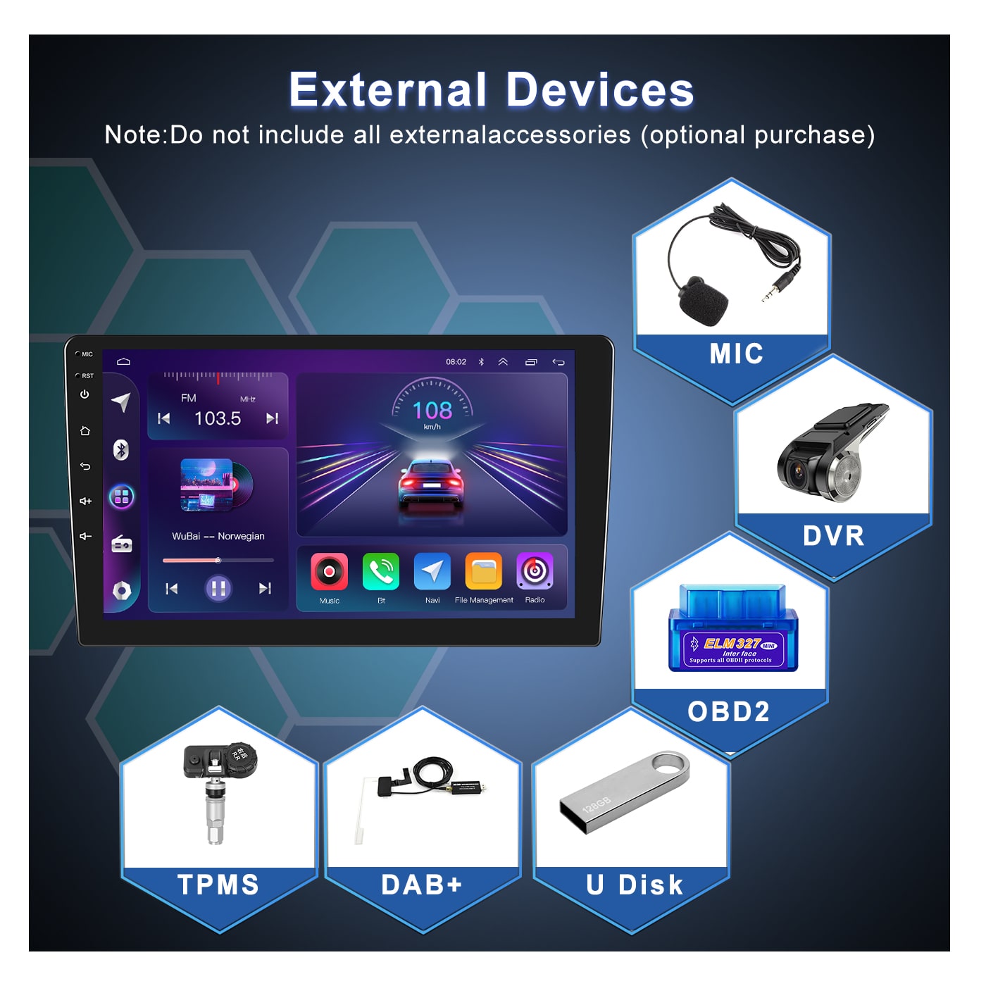 PODOFO 9''Android 13 Car Radio Stereo, 8-core, 8+128GB, with Apple Car