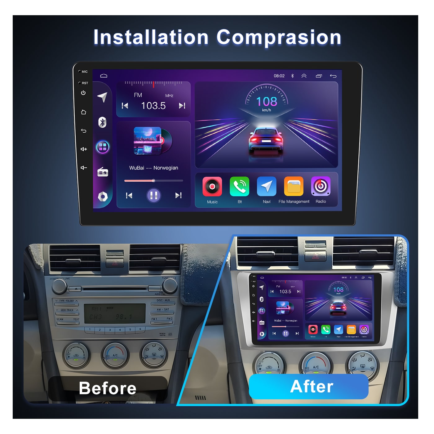 PODOFO 9''Android 13 Car Radio Stereo, 8-core, 8+128GB, with Apple Car