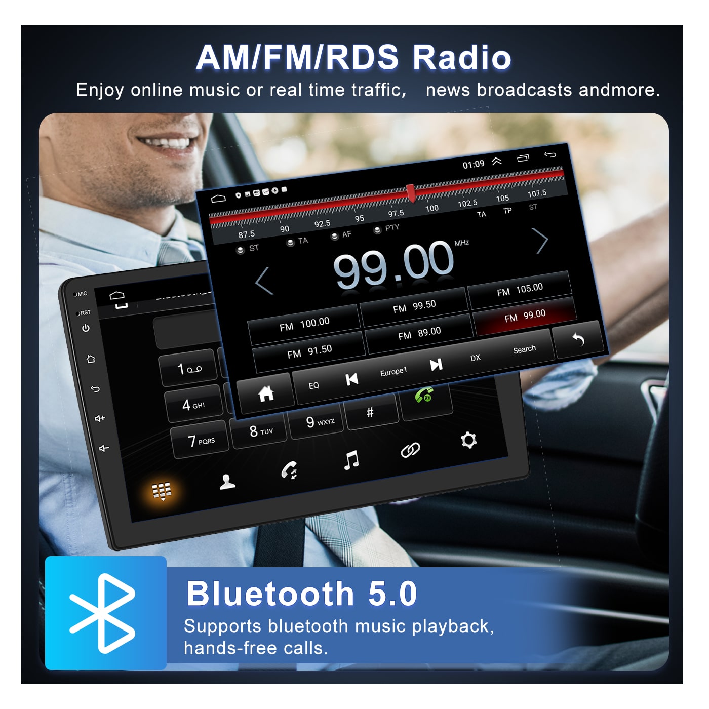 PODOFO 9''Android 13 Car Radio Stereo, 8-core, 8+128GB, with Apple Car